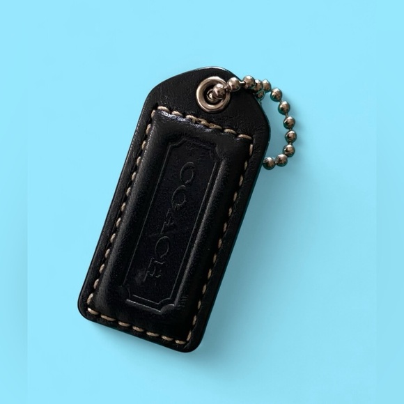 Coach | Accessories | Coach Black Leather Hangtag Bag Charm Key Fob ...